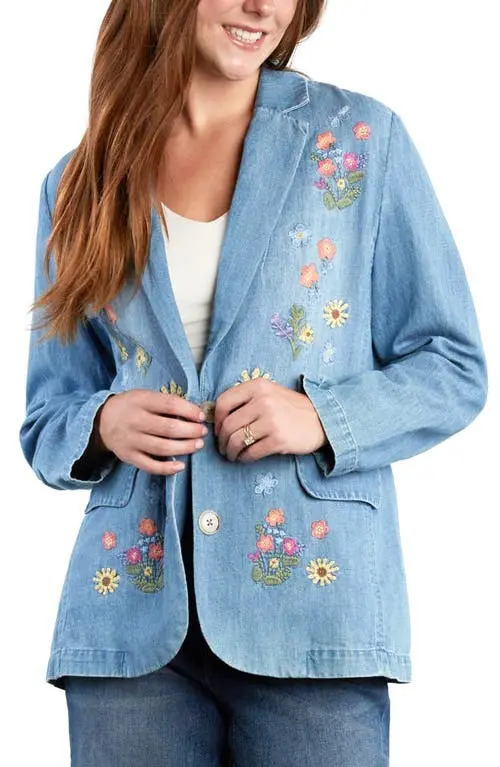 BILLY T Embroidered Cotton And Hemp Blazer - Washed Blue