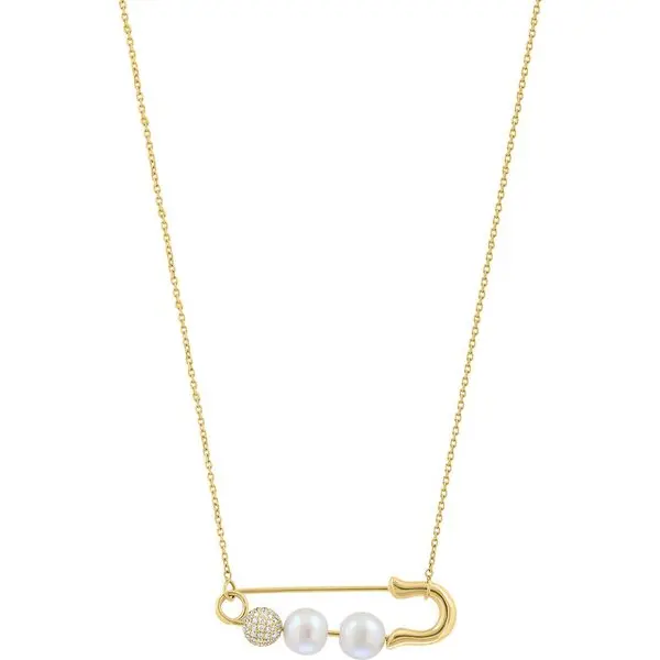 EFFY 14k Yellow Gold Diamond And Freshwater Pearl Necklace