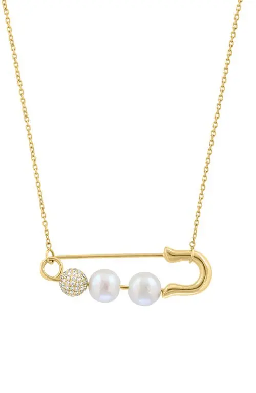 EFFY 14k Yellow Gold Diamond And Freshwater Pearl Necklace