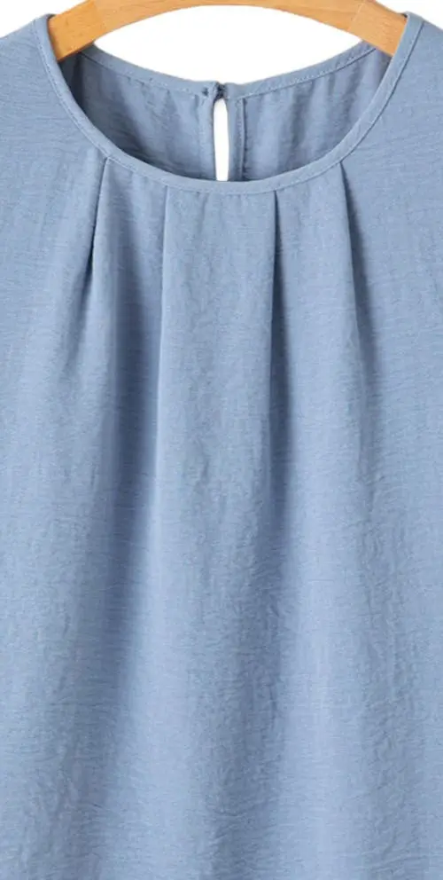 ZILPU Lightweight Pleated Flutter Sleeve Chiffon Blouse - Blue