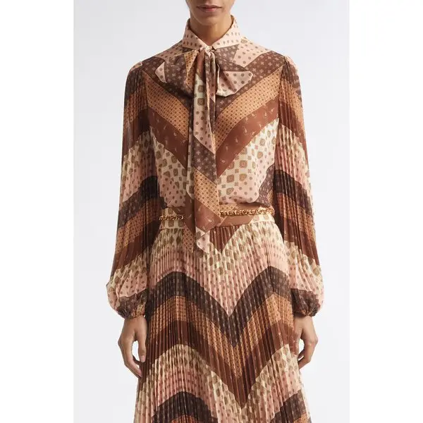 Zimmermann Sunray Chevron Foulard Tie Neck Shirt