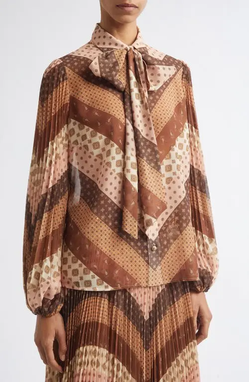 Zimmermann Sunray Chevron Foulard Tie Neck Shirt