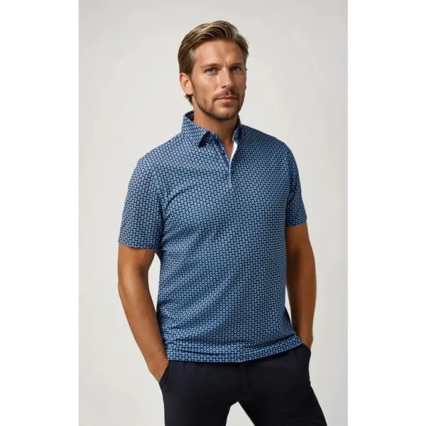 Stone Rose Skull Print Techno Stretch Polo - Dark Navy