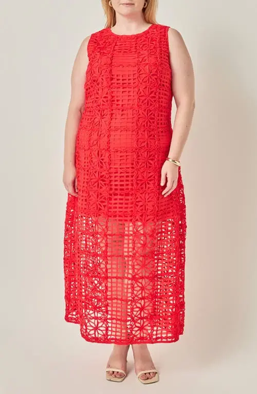Endless Rose Sleeveless Textured Floral Lattice Maxi Dress - Red