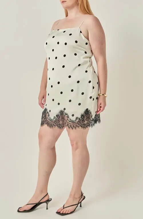 Endless Rose Polka Dot Lace Hem Slip Minidress