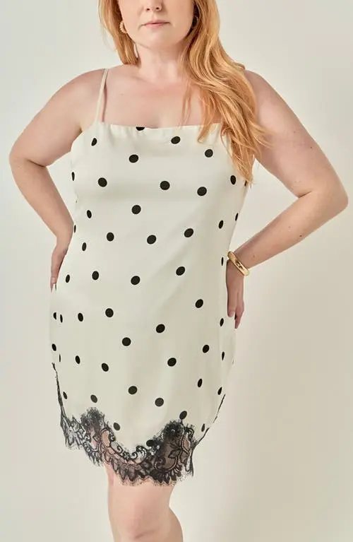 Endless Rose Polka Dot Lace Hem Slip Minidress