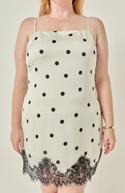 Endless Rose Polka Dot Lace Hem Slip Minidress