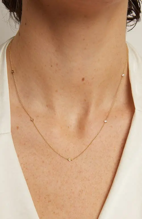 AURATE Lab Grown White Sapphire Station Necklace - Yellow Gold