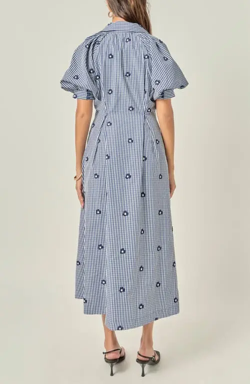 English Factory Embroidered Gingham Shirt Midi Dress