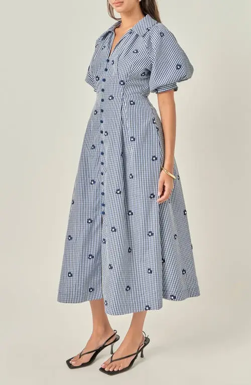 English Factory Embroidered Gingham Shirt Midi Dress