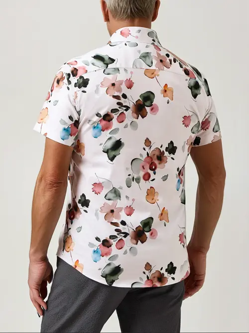 Stone Rose Tencel Stretch Watercolor Floral Ss Button-up Shirt