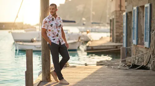 Stone Rose Tencel Stretch Watercolor Floral Ss Button-up Shirt