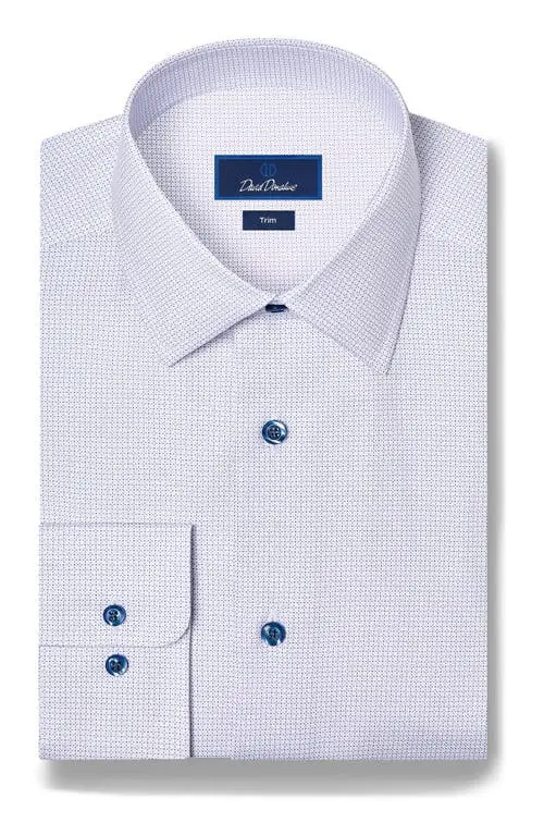 David Donahue Trim Fit Micro Geometric Print Stretch Dress Shirt - White/lilac