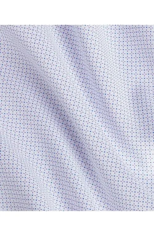David Donahue Trim Fit Micro Geometric Print Stretch Dress Shirt - White/lilac
