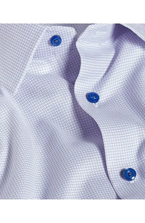David Donahue Trim Fit Micro Geometric Print Stretch Dress Shirt - White/lilac