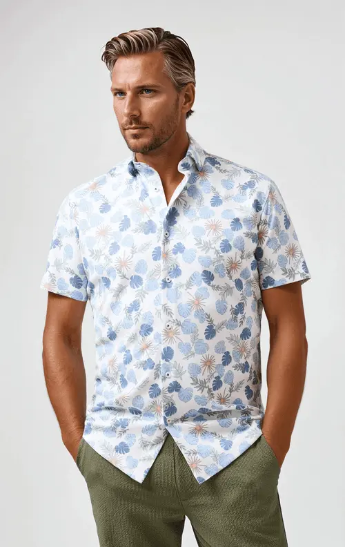 Stone Rose Tech Pique Resort Print Ss Button-up Shirt