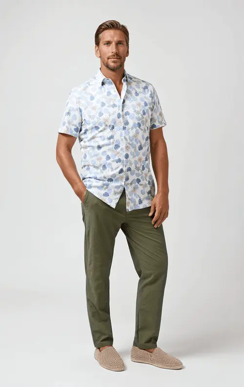 Stone Rose Tech Pique Resort Print Ss Button-up Shirt