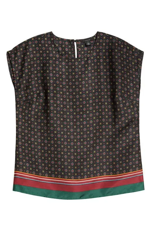 Halogen Printed Sleeveless Keyhole Shell