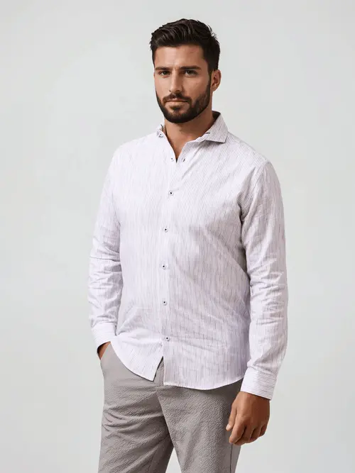 Stone Rose Linen Stripe Ls Button-up Shirt - Medium Pink