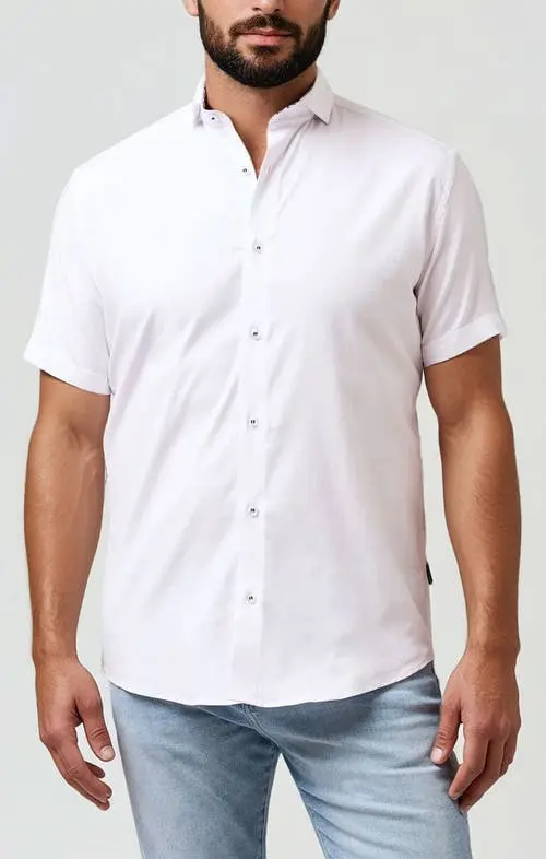 Stone Rose Tencel Stretch Solid Ss Button-up Shirt