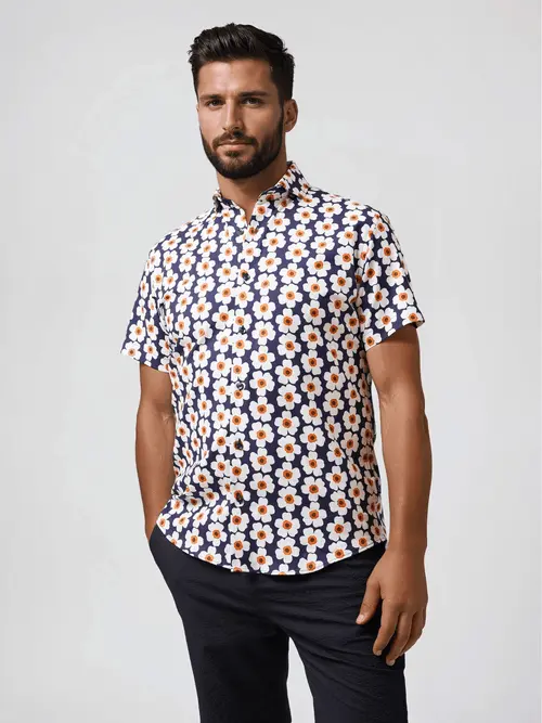 Stone Rose Tencel Stretch Oversized Floral Ss Button-up Shirt