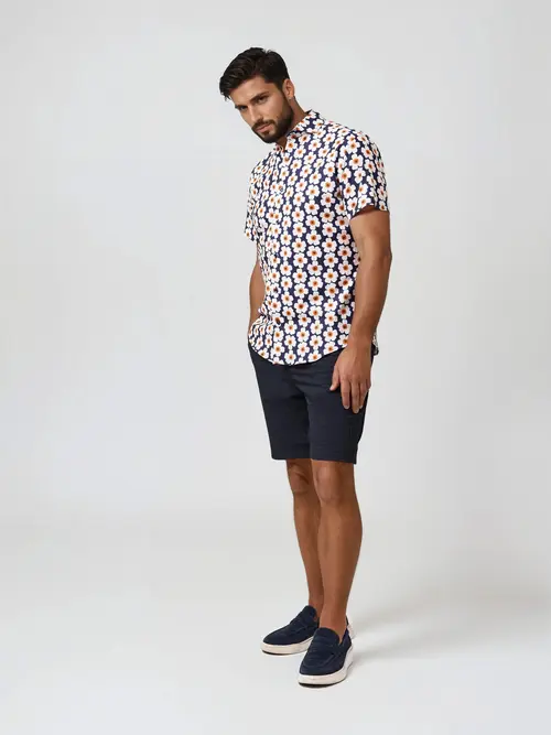 Stone Rose Tencel Stretch Oversized Floral Ss Button-up Shirt
