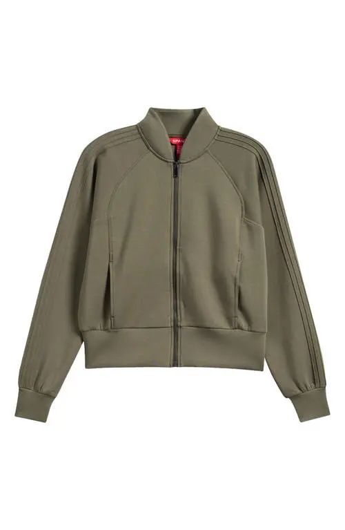 Spanx Pintuck Track Jacket With Zip-up Front And Blade Collar - Herb
