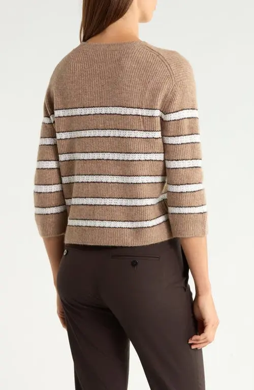 CECE DUPRAZ Stripe Pointelle Knit Crewneck Sweater