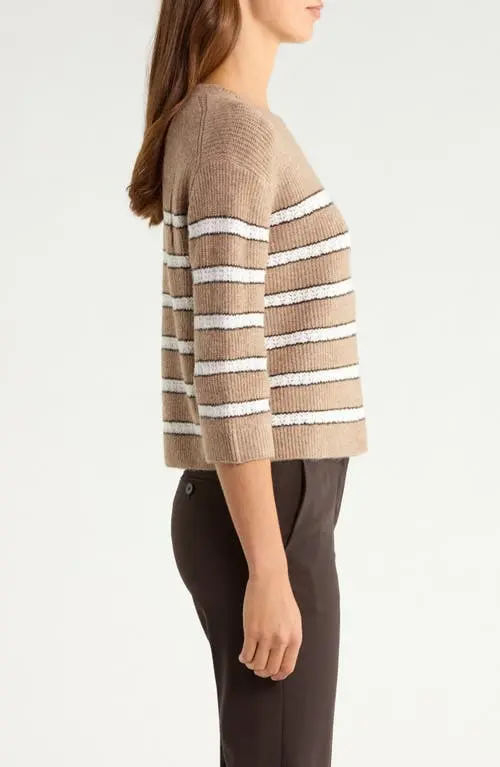 CECE DUPRAZ Stripe Pointelle Knit Crewneck Sweater