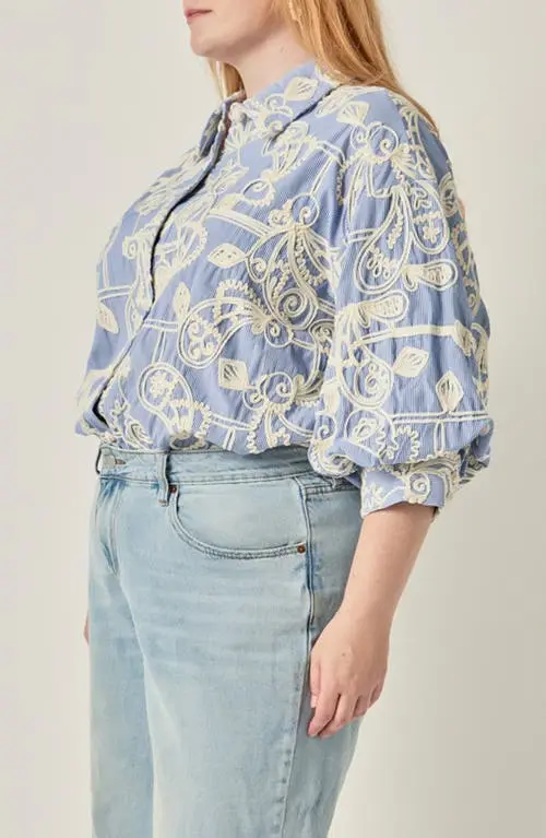 English Factory Embroidered Striped Volume Sleeve Shirt