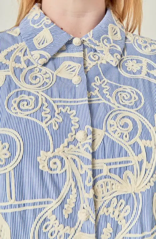 English Factory Embroidered Striped Volume Sleeve Shirt