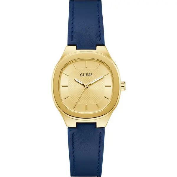 Guess Square Goldtone Leather Strap Watch - Champagne