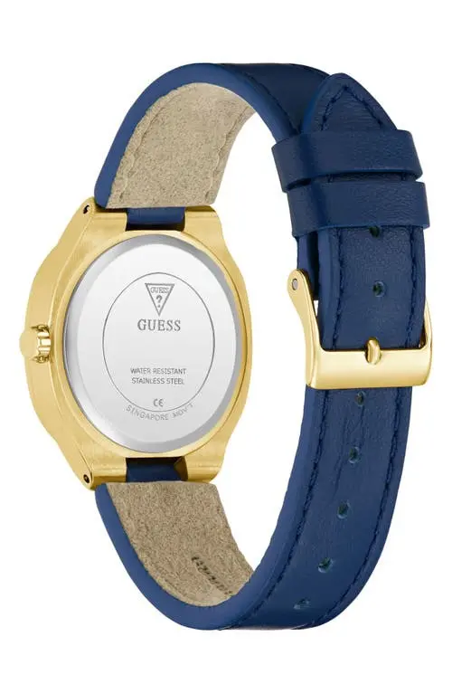 Guess Square Goldtone Leather Strap Watch