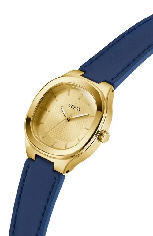 Guess Square Goldtone Leather Strap Watch