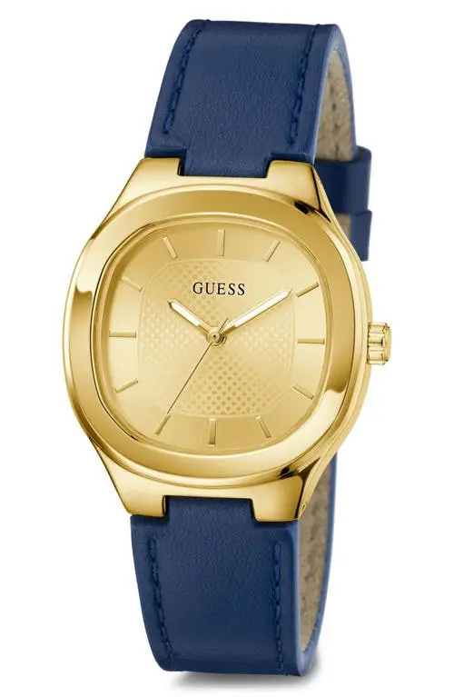Guess Square Goldtone Leather Strap Watch