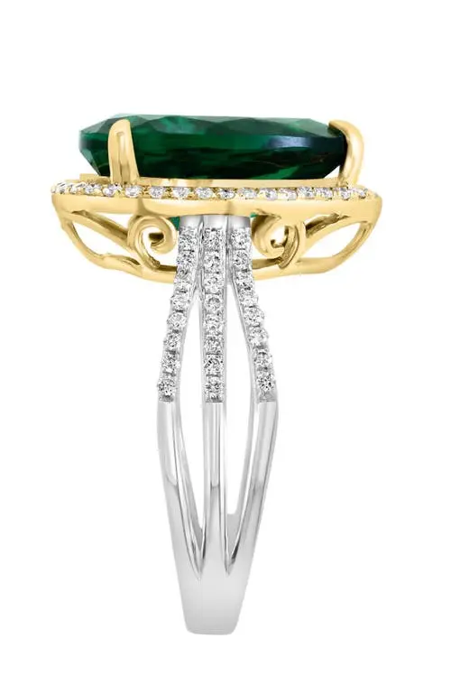 EFFY Lab-grown Emerald And Diamond Halo Ring