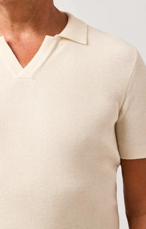 Stone Rose Pique Knit Johnny Collar Polo - Light Beige