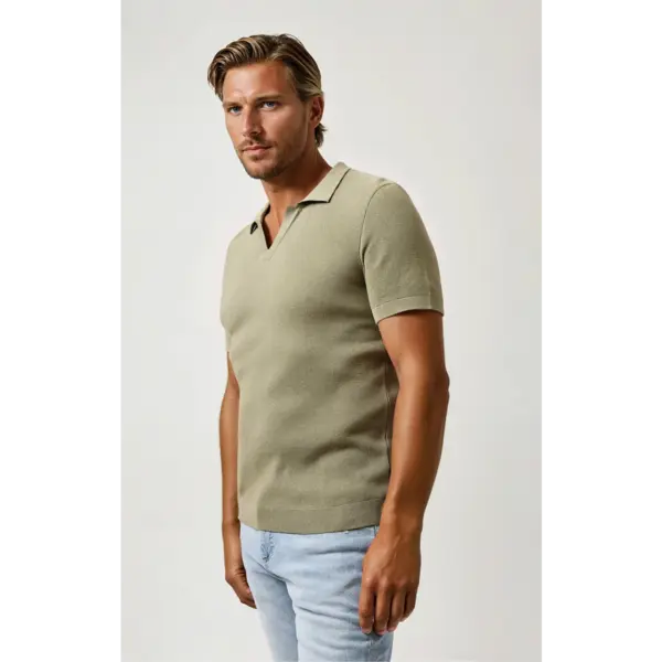 Stone Rose Pique Knit Johnny Collar Polo - Olive