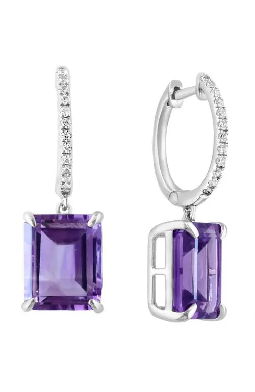 EFFY 925 Emerald Cut Amethyst & White Sapphire Drop Earrings