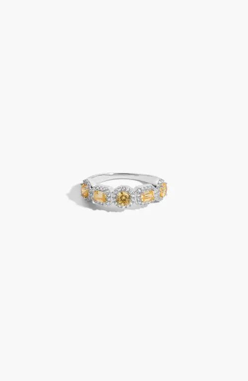 AURATE Lab Grown Edwardian Ring With Mixed Cut Stones And Pavé Halos - White
