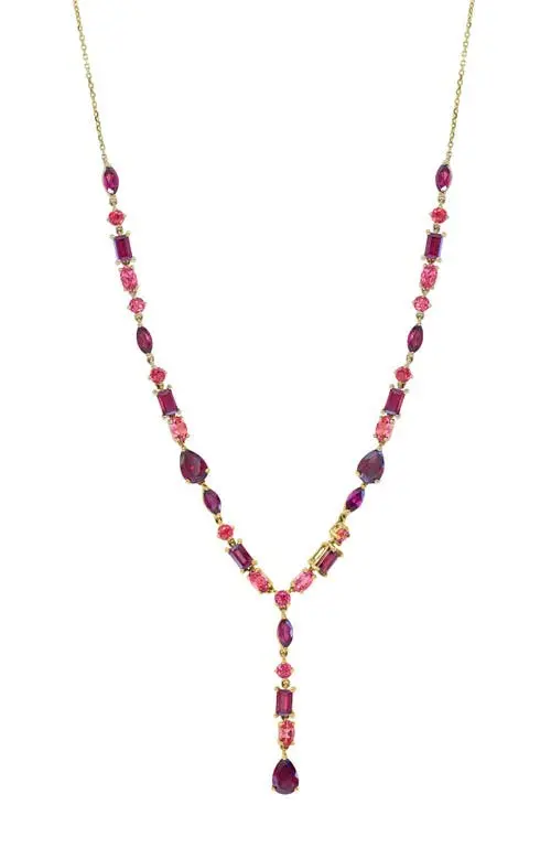 EFFY 14k Yellow Gold Rhodolite & Pink Tourmaline Drop Necklace - 14k Gold