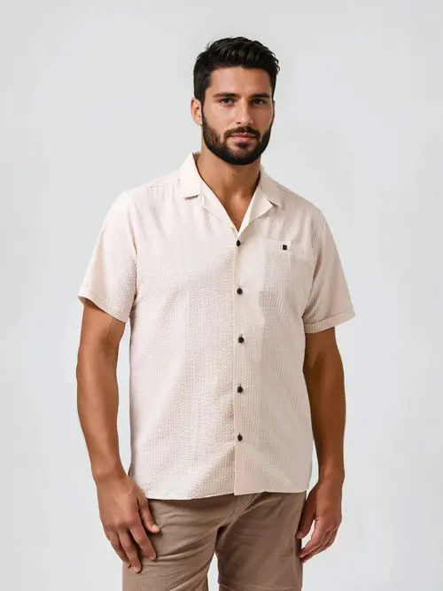 Stone Rose Seersucker Striped Resort Ss Button-up Shirt