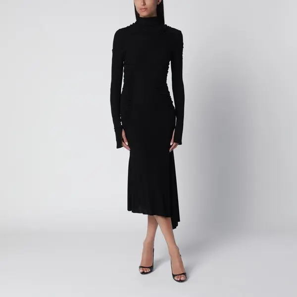 Victoria Beckham High-neck Midi Dress In Viscose - Black