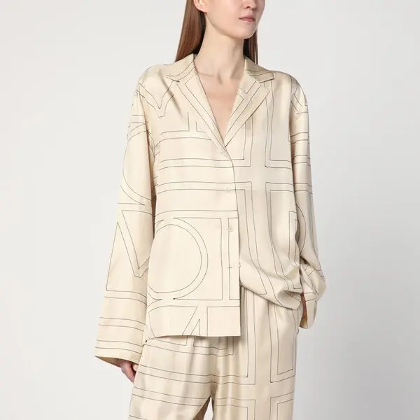 TOTEME Monogram Pajama Shirt In Ivory Silk