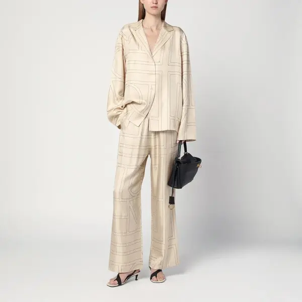 TOTEME Monogram Pajama Shirt In Ivory Silk