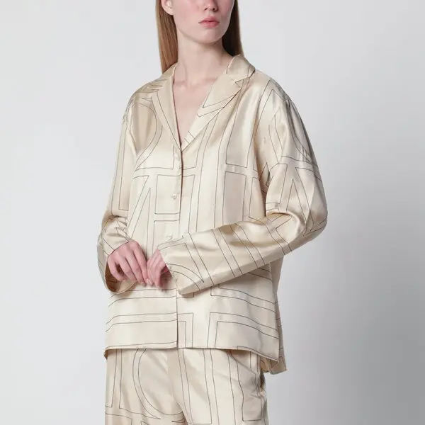 TOTEME Monogram Silk Pajama Shirt - White