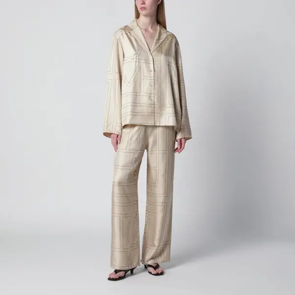 TOTEME Monogram Silk Pajama Shirt - White