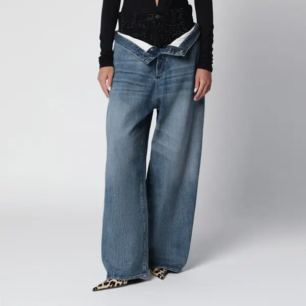 Attico And Black Wide-leg Jeans With Double Waistband - Blue