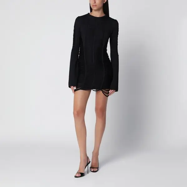 Attico Viscose Mini Dress With Fringe Detailing - Black