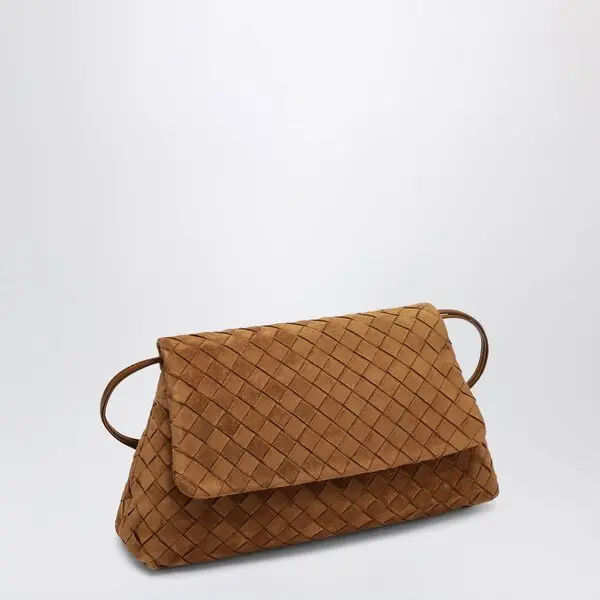 Bottega Veneta Giorno Bag In Amber Intrecciato Suede